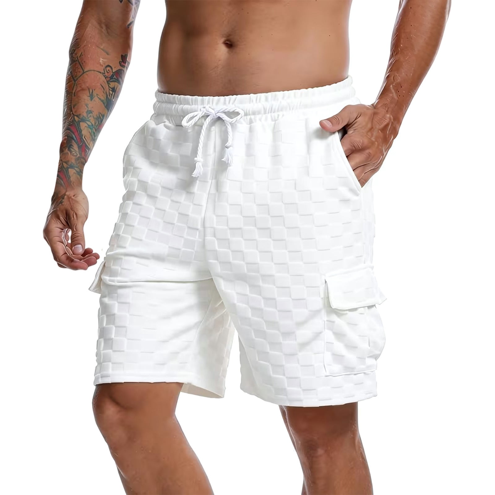 Agkizg Men's Shorts Solid Color Elastic Waistband Drawstring Closure ...