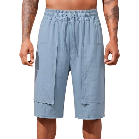 Agkizg Men's Shorts Solid Color Elastic Waistband Drawstring Closure ...