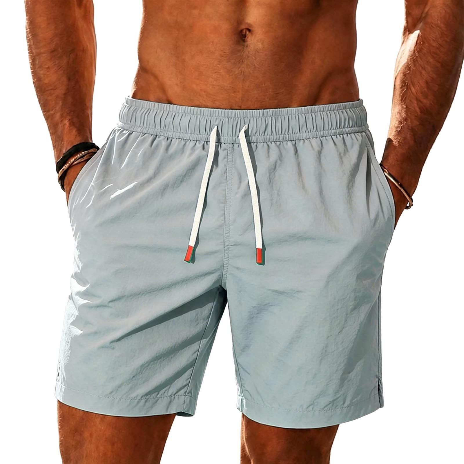 Agkizg Men's Shorts Solid Color Elastic Waistband Drawstring Closure ...