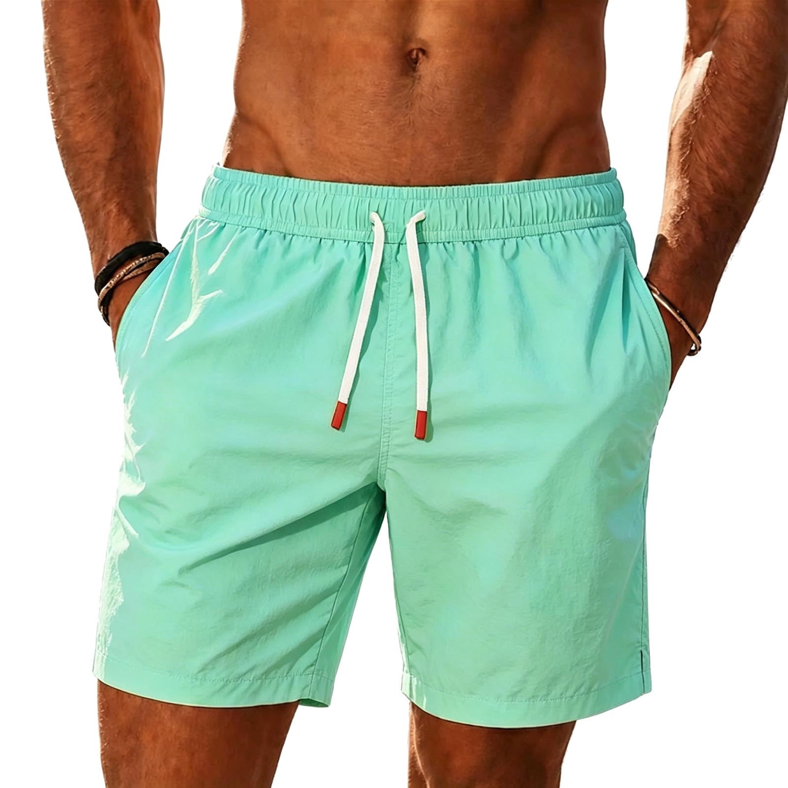 Agkizg Men's Shorts Solid Color Elastic Waistband Drawstring Closure ...