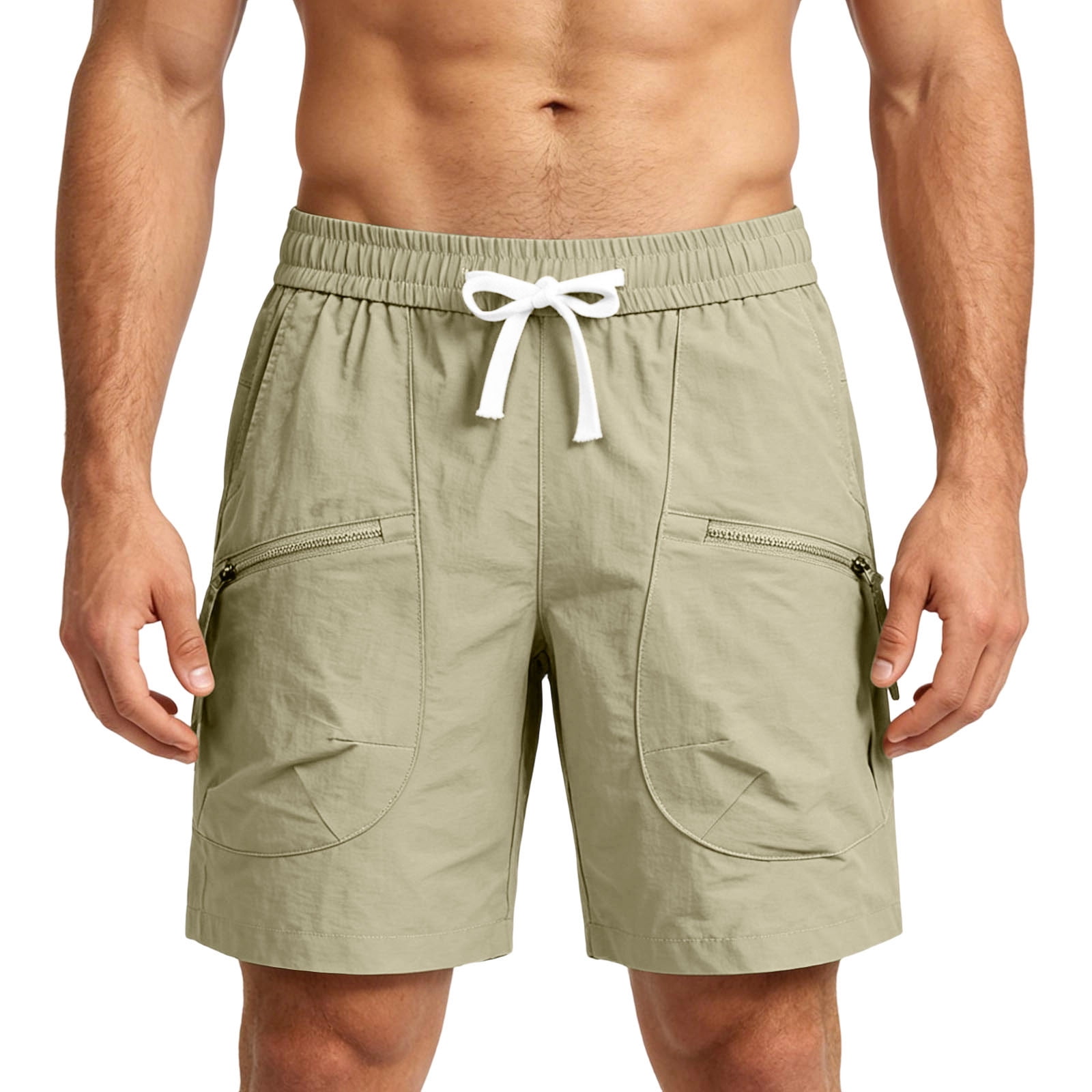 Agkizg Men's Shorts Solid Color Zipper Closure Pockets Zipper Pockets ...