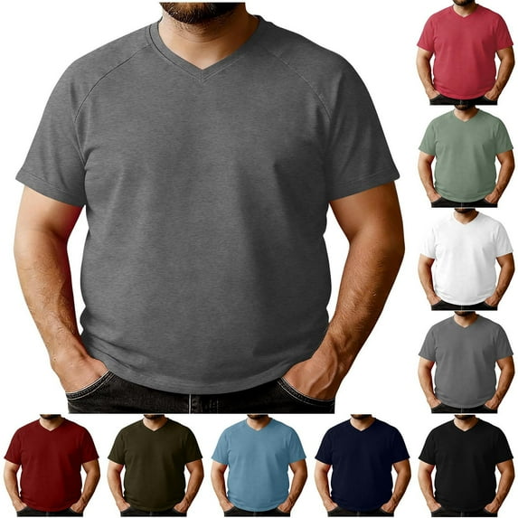 Agkizg Oversized Tees Solid V-Neck Casual Short Sleeve T-Shirt (Men's ...
