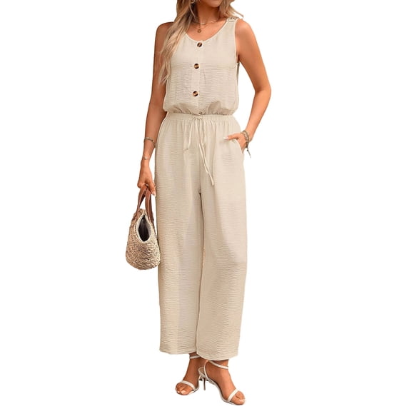 Agkizg Pants Jumpsuit for Women Solid Color Straight Leg Full Length ...