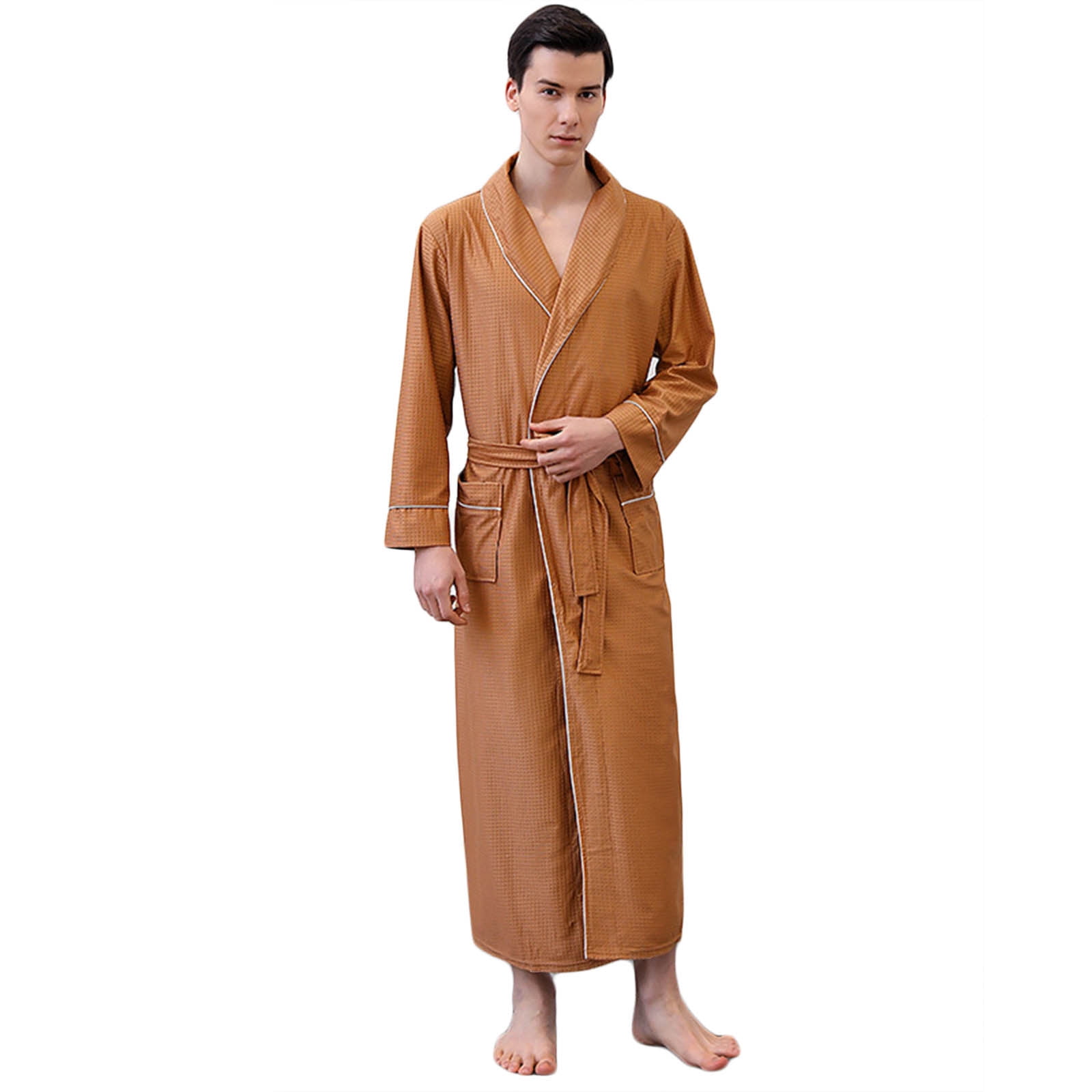Agkizg Plus Size Men's Cottons Bathrobe,Long Robes for Men's House Robes,Mens Satin Waffles Knit ...