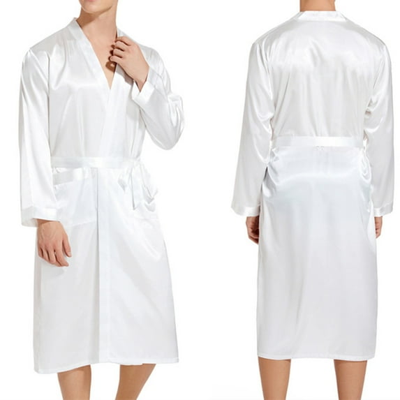 Agkizg Plus Size Men's Silk Satin Bathrobe,Long Robes for Men's House ...