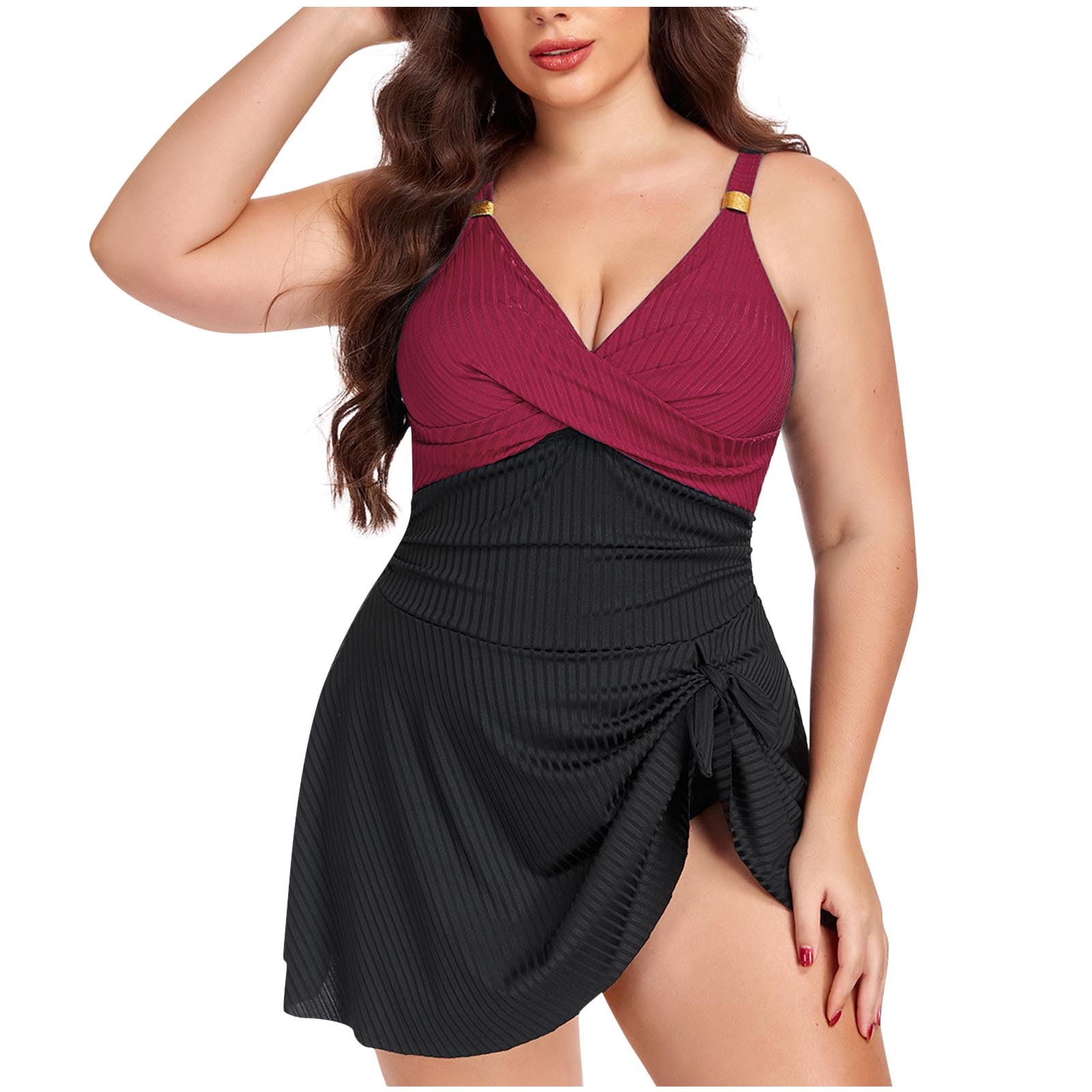 Agkizg Plus Size One Piece Swim Dress,Color Blocked Athletic Rashed ...
