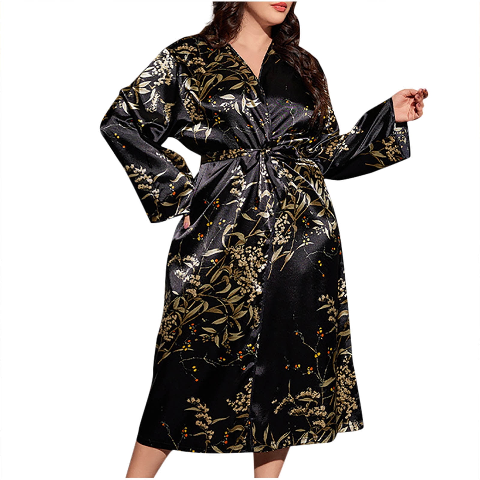 Agkizg Plus Size Women's Silk Satin Bathrobe,Long Robes for Women's ...