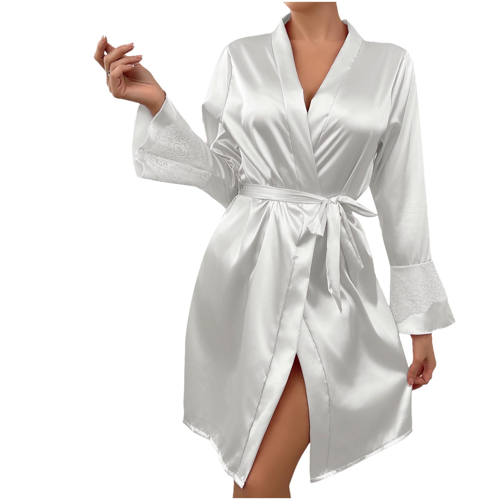 Agkizg Plus Size Women's Silk Satin Bathrobe,Long Robes for Women's ...