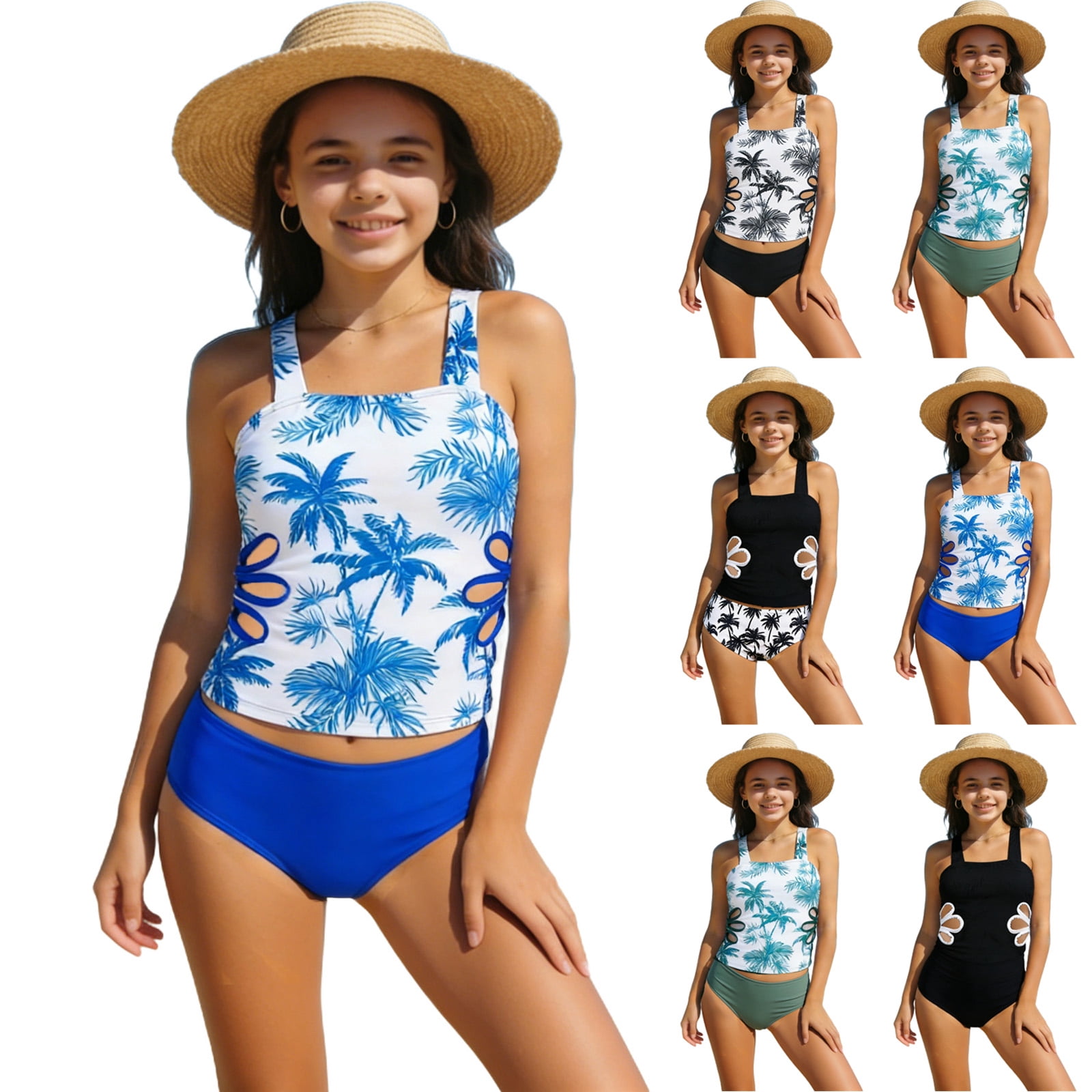 Agkizg Print Two Piece Tankini Swimsuit Set With Hollow Out for ...