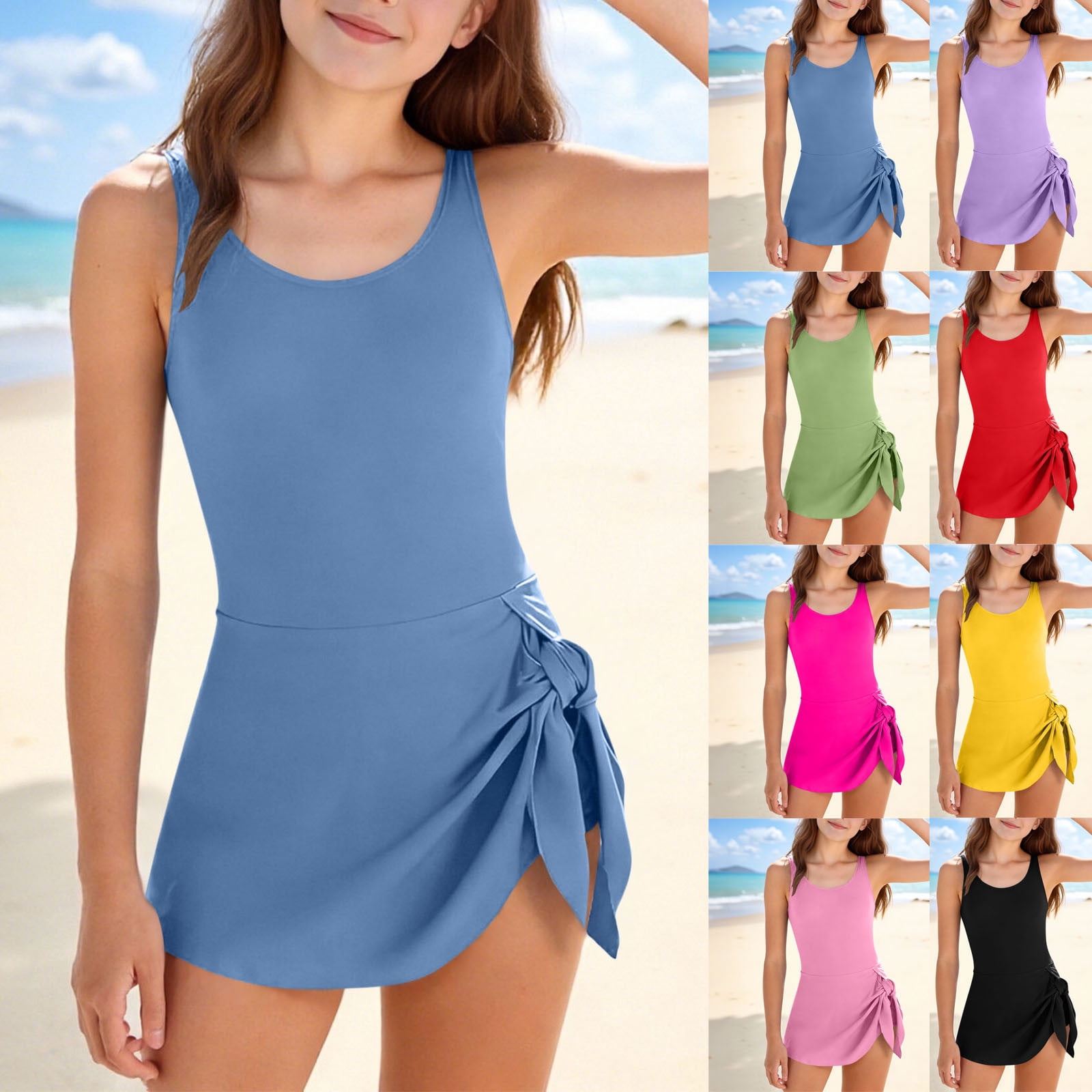 Agkizg Solid Color Sleeveless Tank One-Piece Swimsuit With Removable ...