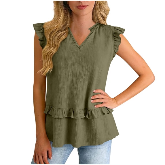 Agkizg Stretchy V-Neck Camisole with Ruffle Trims, Women's Elastic Tank ...