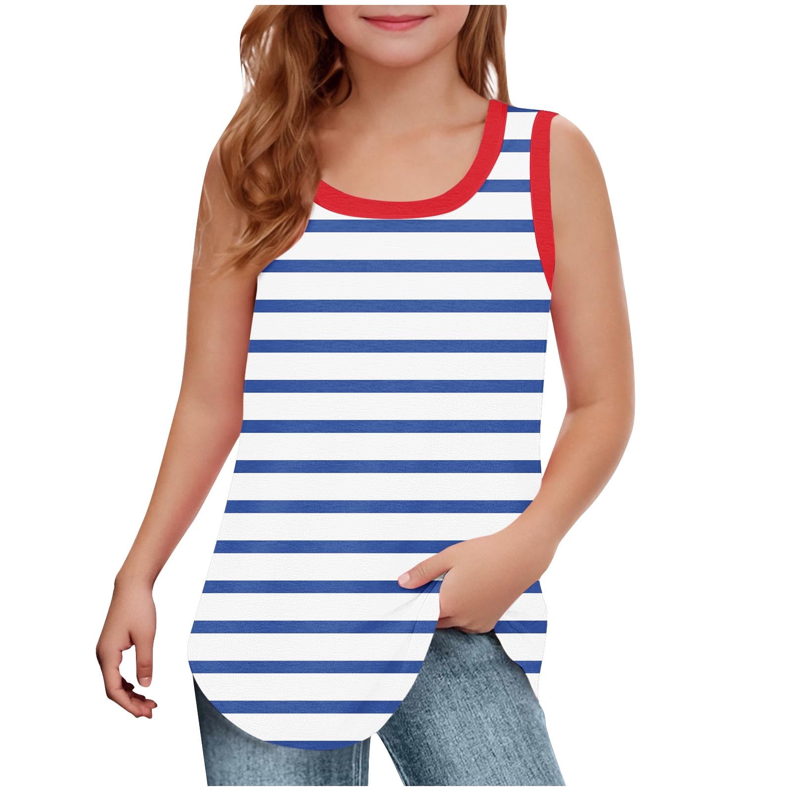 Agkizg Summer Girls Casual Tops Fashion Sleeveless Tank Tops Round Neck ...