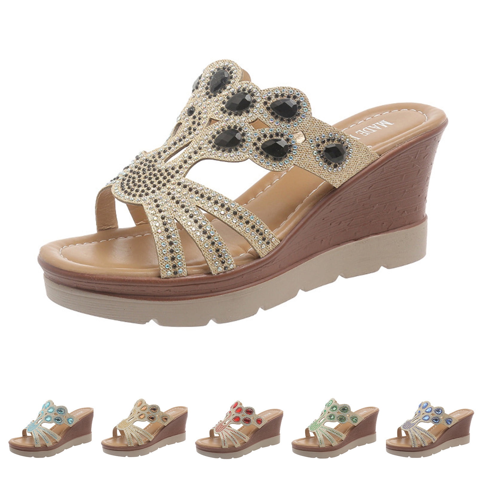 Agkizg Summer Wedge Sandals for Women Open Toe Thick Soles Slide ...