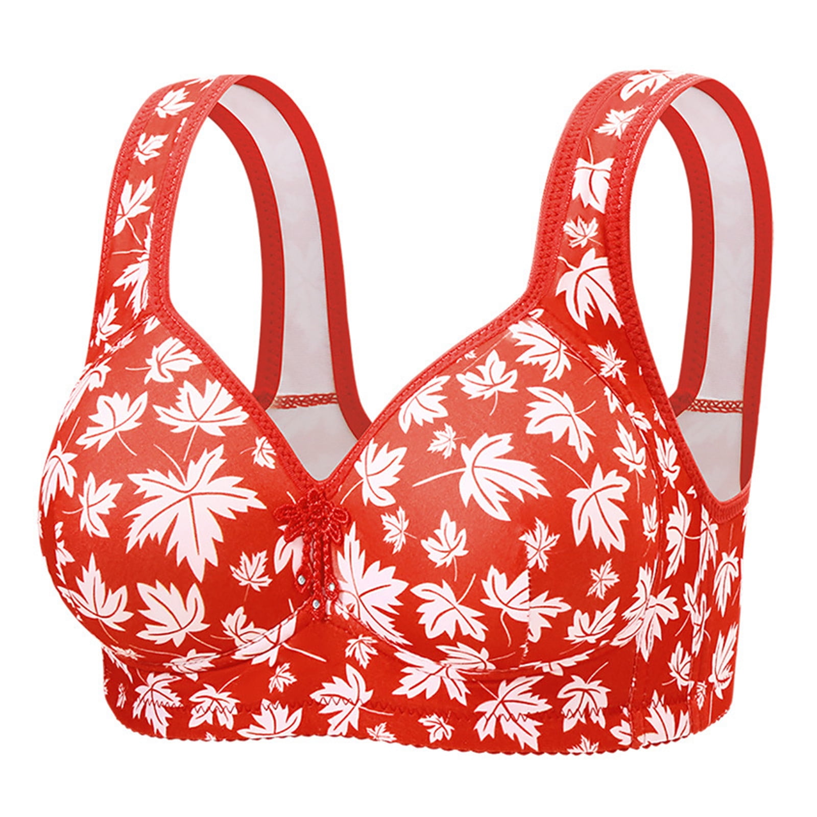 Agkizg Thin Maple Leaf Print Wireless Daily Bra,Fixed Cup Push Up ...