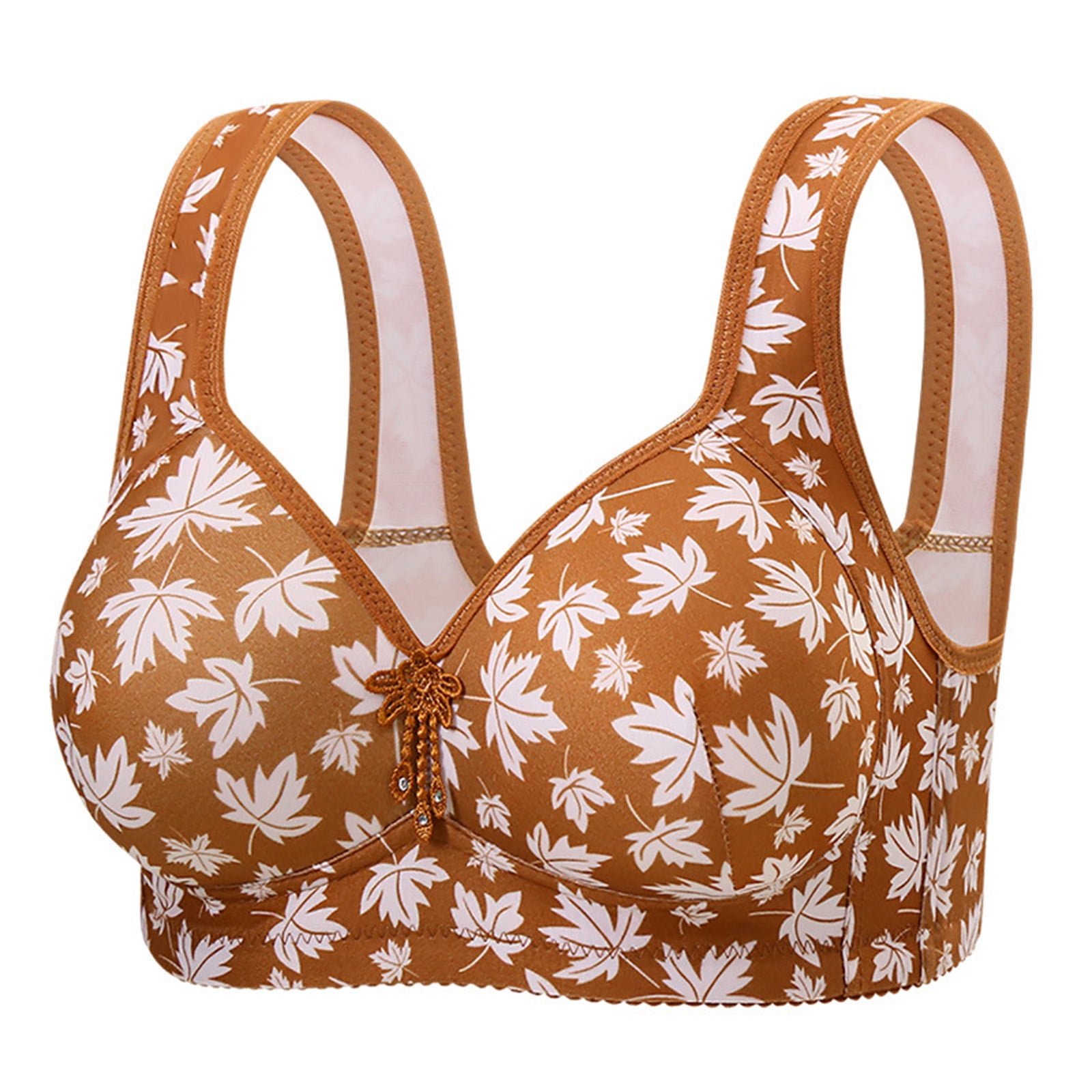 Agkizg Thin Maple Leaf Print Wireless Daily Bra,Fixed Cup Push Up ...