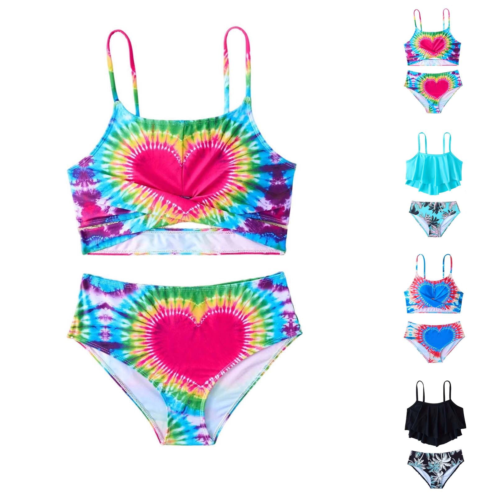 Agkizg Ties-Dyed Heart Print Two Piece Swimsuit Set Protection for ...