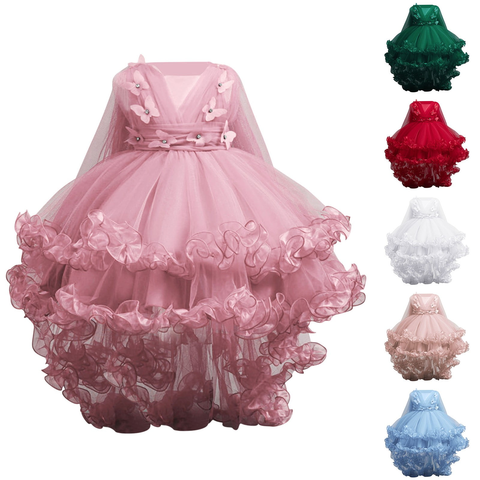 Agkizg Wedding Dress for Girls Long Sleeve Dresses Crewneck Solid Color ...