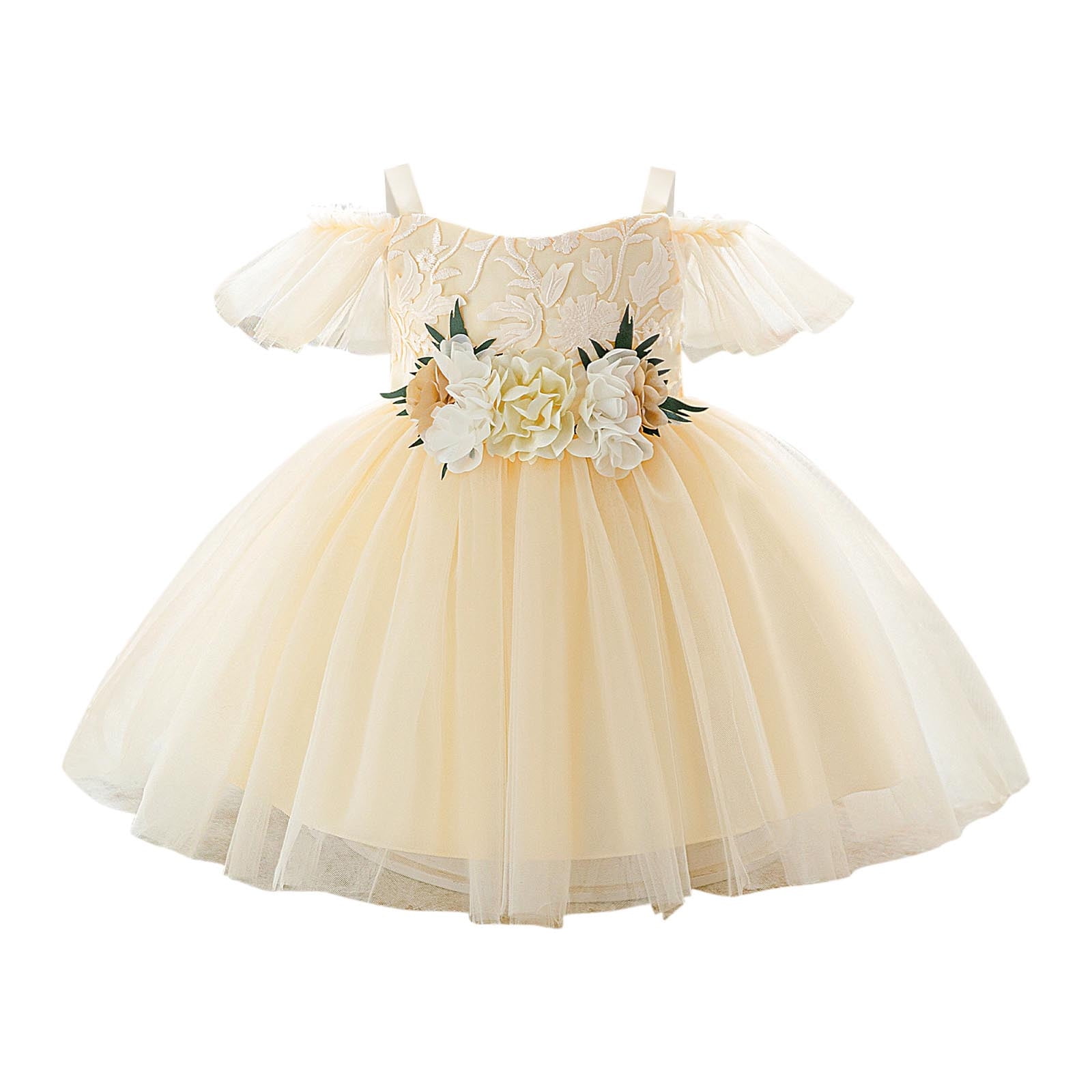 Agkizg Wedding Dress for Girls Short Sleeve Dresses Crewneck Solid ...