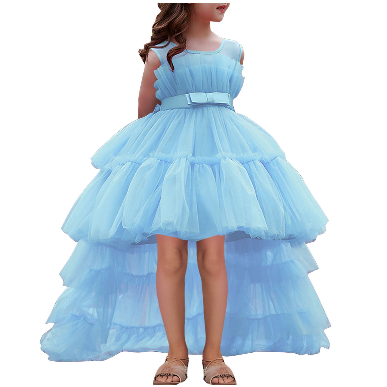 Agkizg Wedding Dress for Girls Sleeveless Tank Dresses Crewneck Solid ...