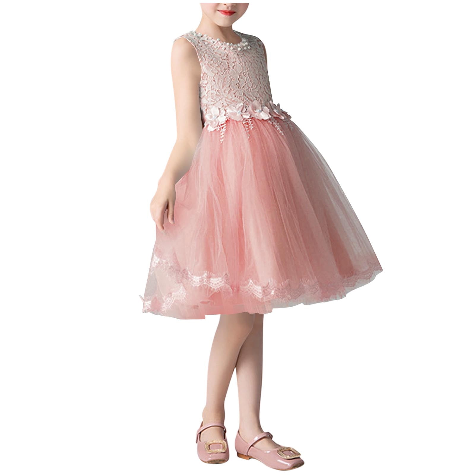 Agkizg Wedding Dress for Girls Sleeveless Tank Dresses Crewneck Solid ...