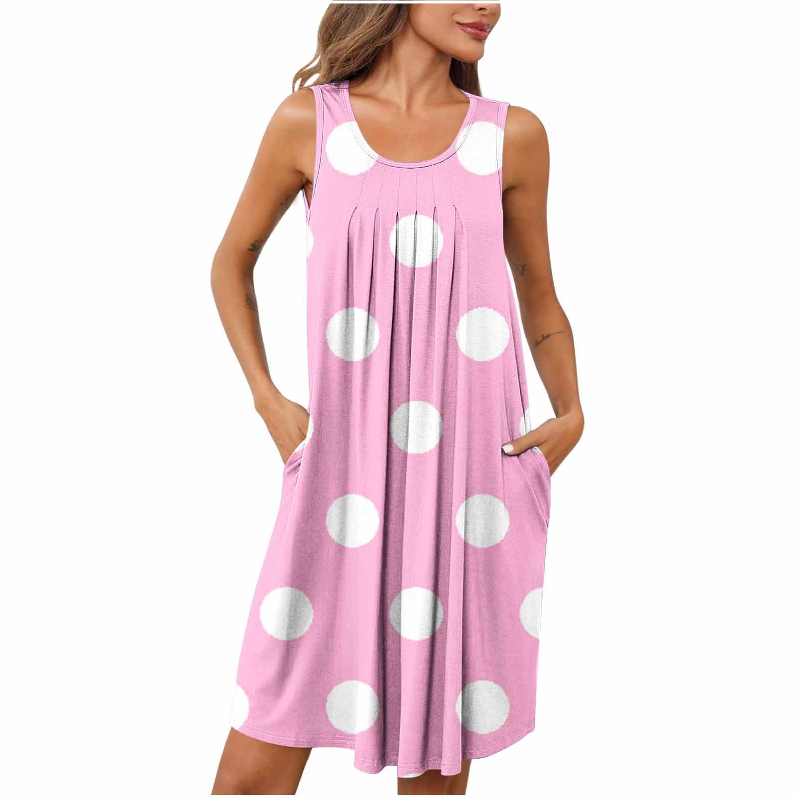 Agkizg Women Sleeveless Nightgown Round Neck Print Loungewear Soft ...