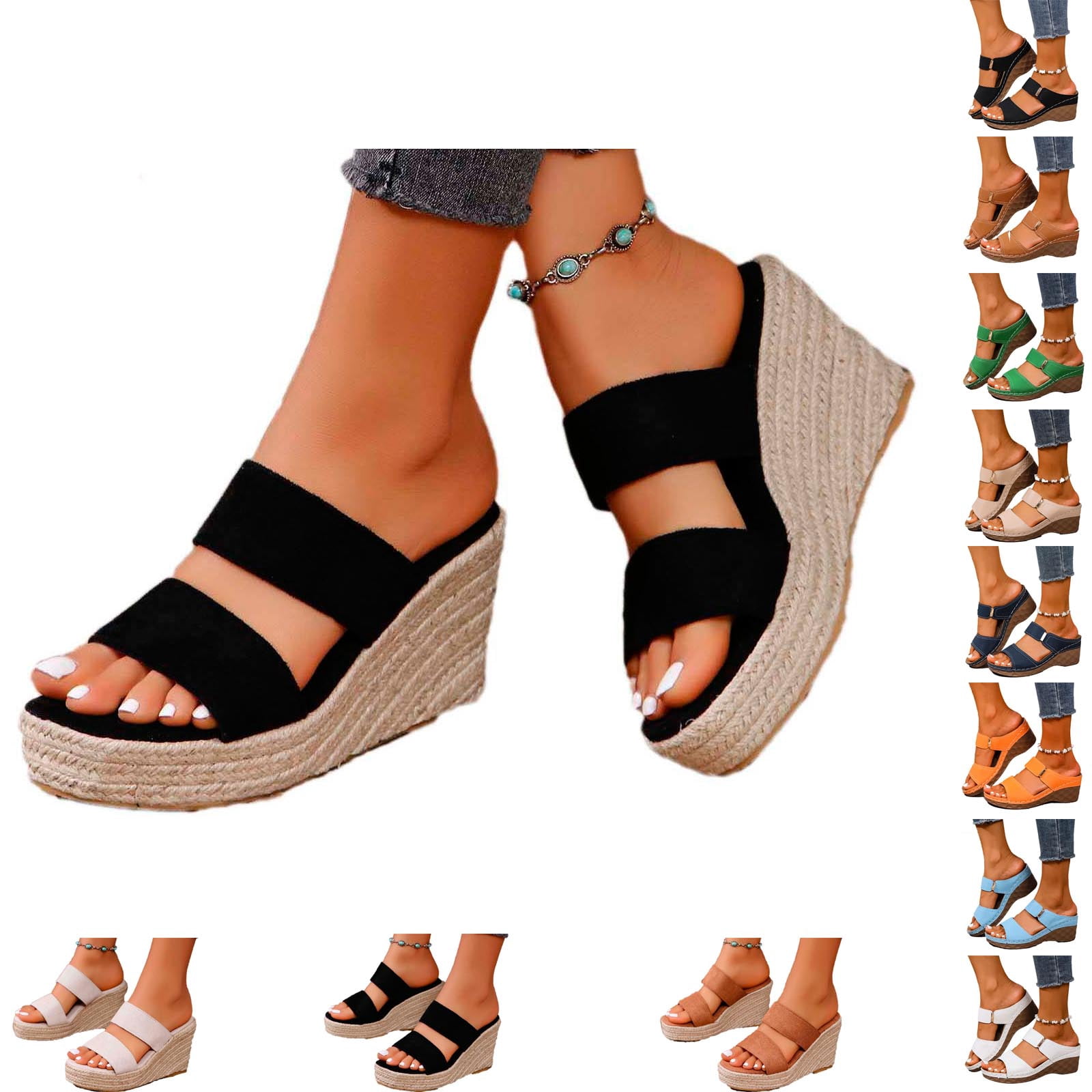 Agkizg Women Summer Wedge Sandals Open Toe Solid Color Thick Sole ...