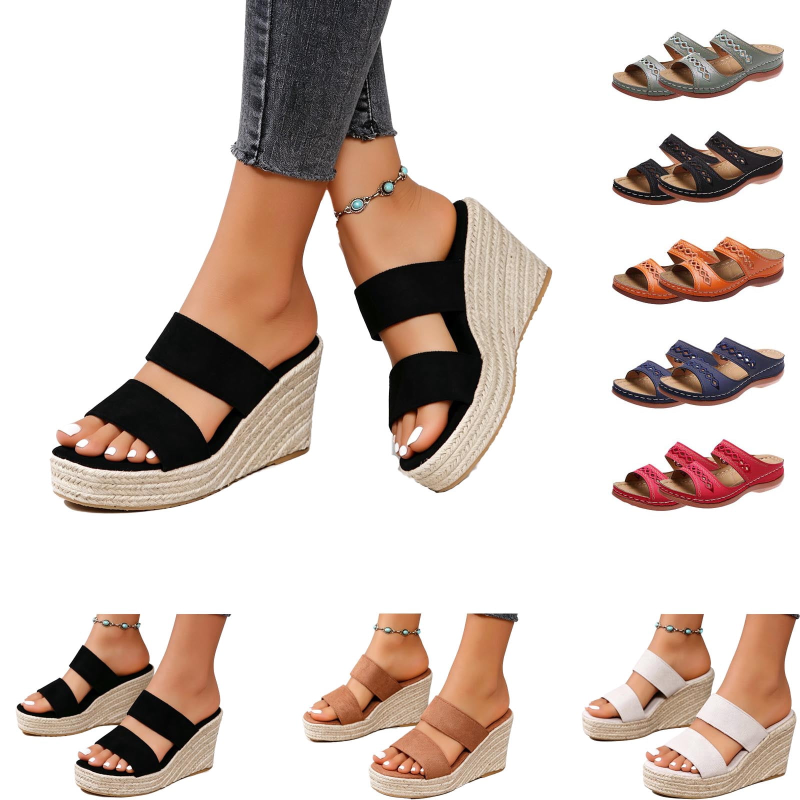 Agkizg Women's Closed Toe Wedge Slides with Arch Support Perforated ...