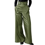 Agkizg Women's Pants Solid Color Full Length High Waist Faux Leather ...