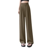 Agkizg Women's Pants Solid Color Wide Leg High Waist Ice Silk Fabric ...