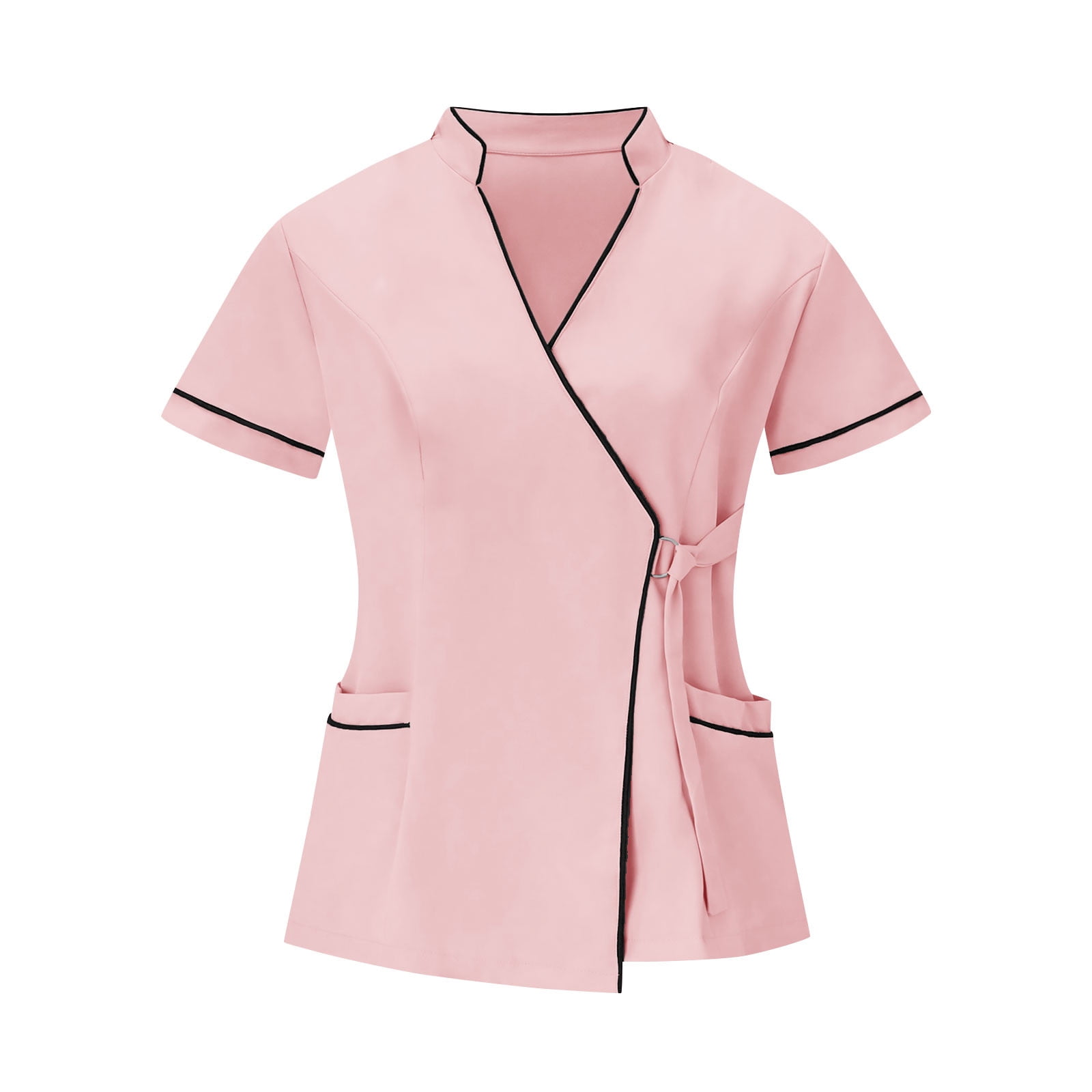 Agkizg Women's V Neck Short Sleeve Nurse Scrubed Cardigan Healthcare ...