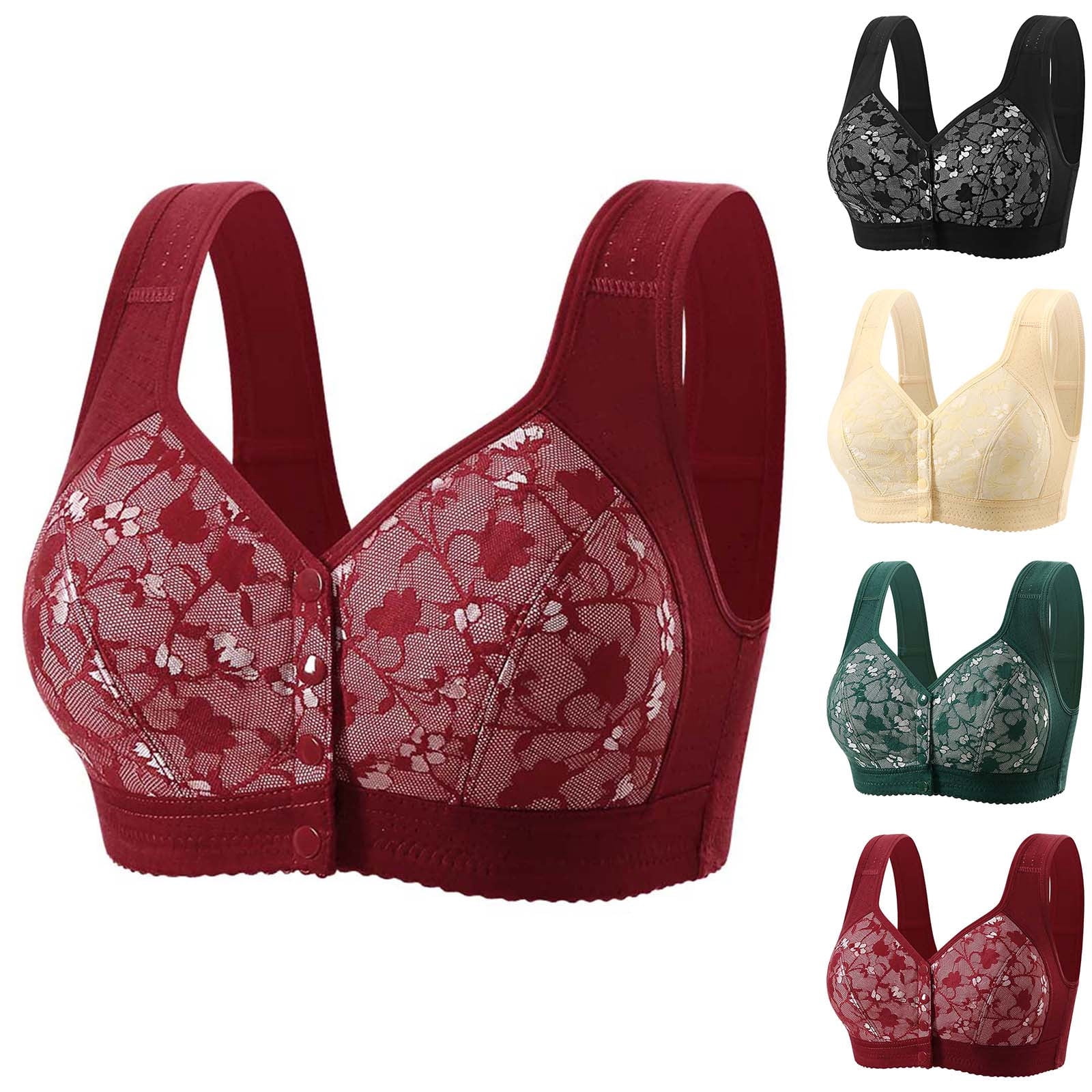 Agkizg Women's Wireless Bra Front Closure Push Up Lace Unlined Daily ...