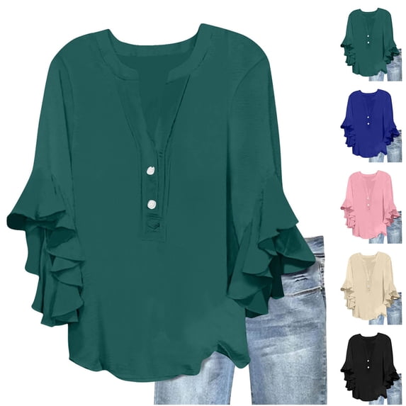 Agkizg Womens Fall Clothing Plus Size Womens Tops 3/4 Sleeve Blouses ...