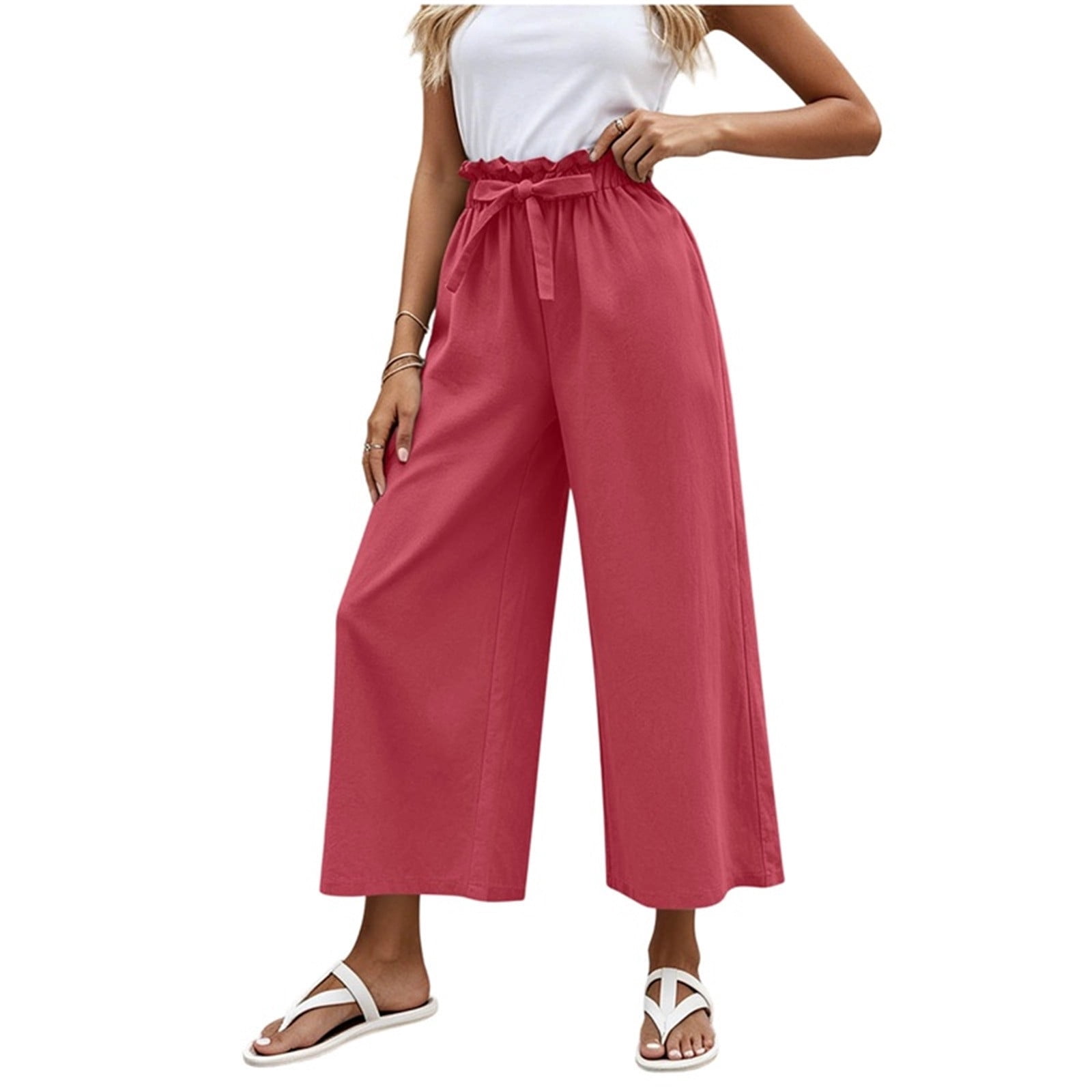 Agkizg Workout Set for Women Solid Color Wide Leg Ankle Length Elastic ...