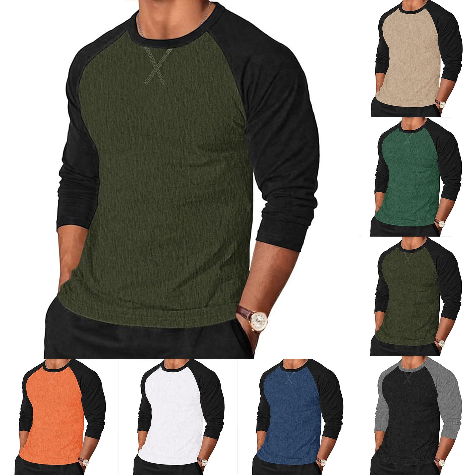 Agkizg Workout Shirts Color Blocks Long Sleeve Crew Neck Activewear Gym ...