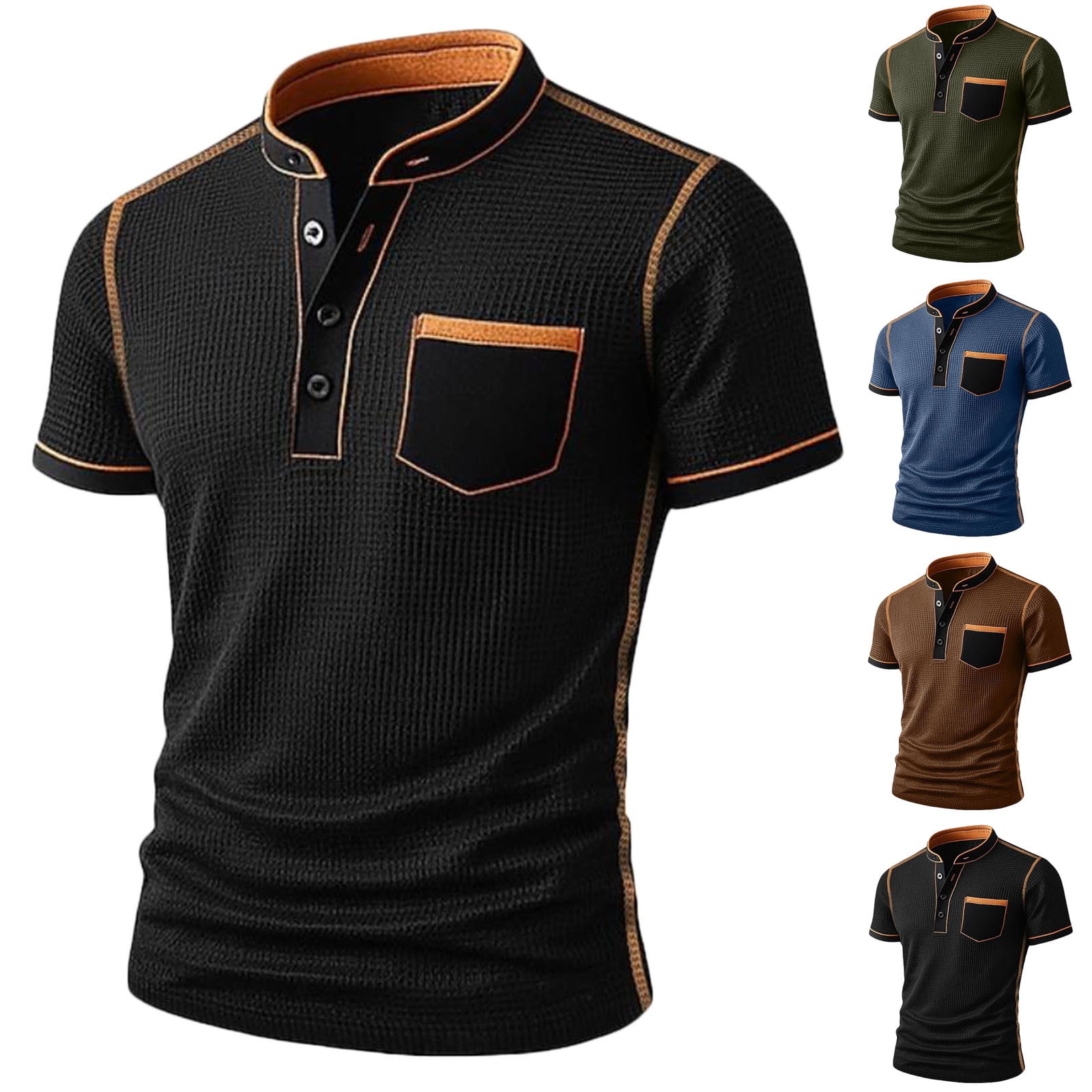 Agkizg Workout Shirts Solid and Color Blocks Waffles Knit Short Sleeve ...