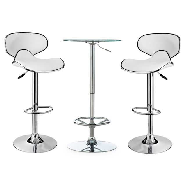 Agnes 3-Piece Metal and Glass Pub Table Set, White Faux Leather ...