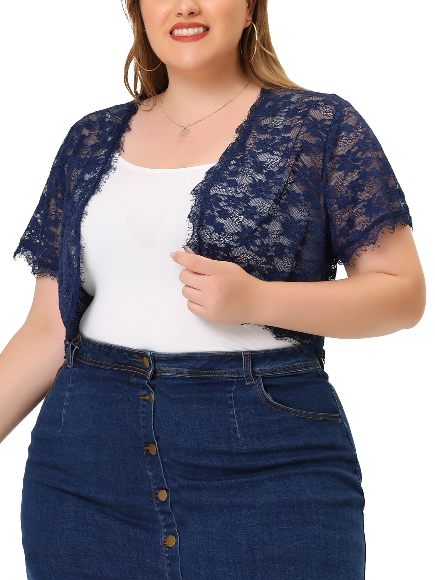 Agnes Orinda Plus Size Women's Elegant Short Sleeve Sheer Floral Lace ...