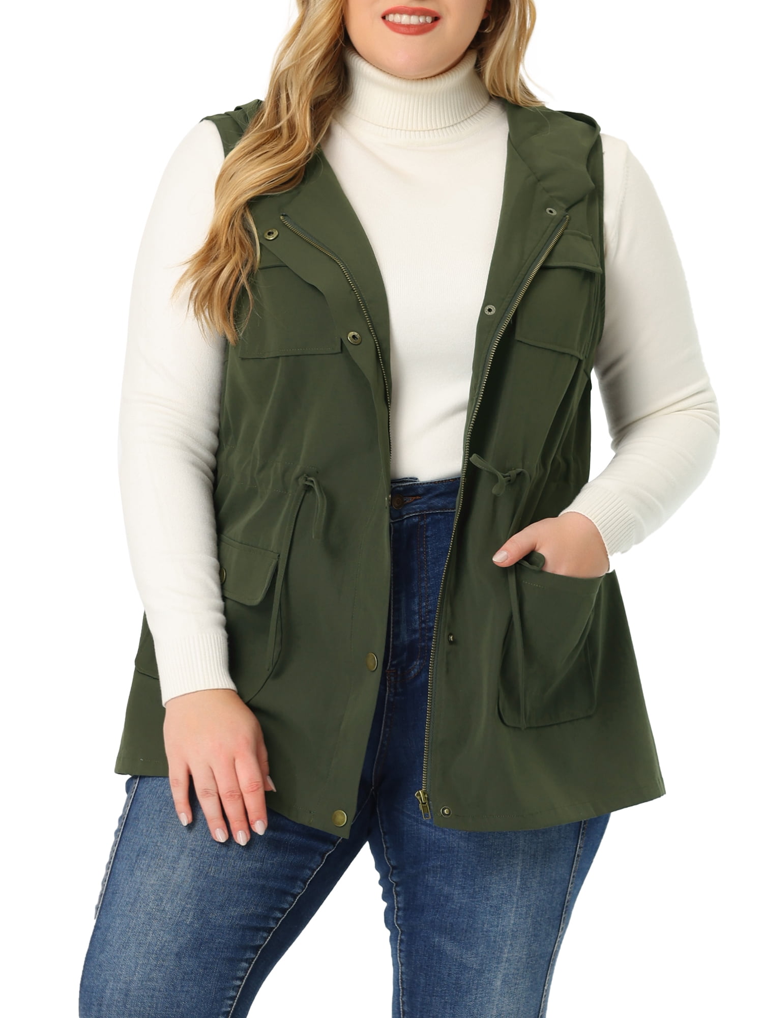 Agnes Orinda Plus Size Anorak Utility Vest for Women Drawstring ...