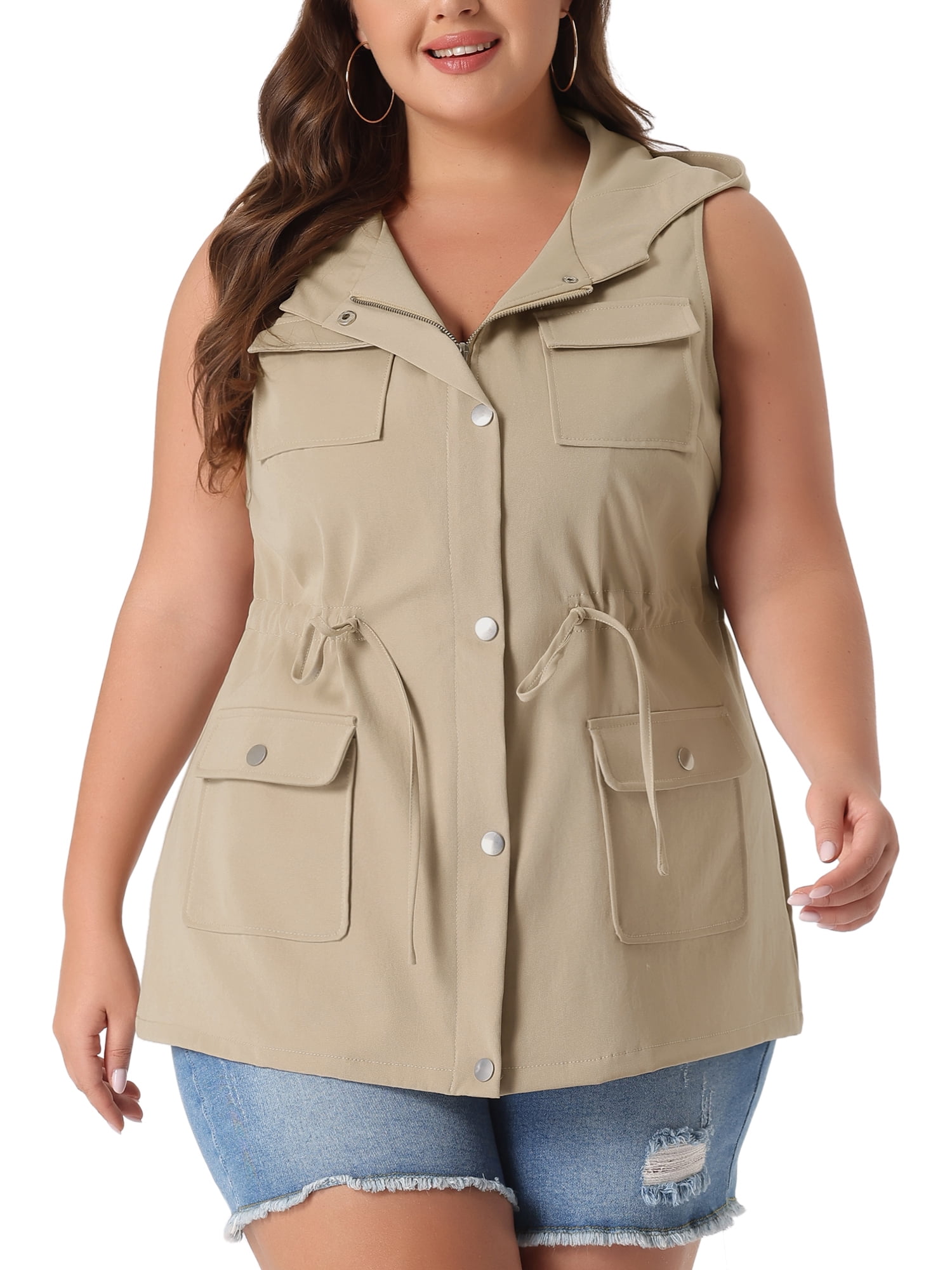 Agnes Orinda Plus Size Anorak Utility Vest for Women Drawstring ...