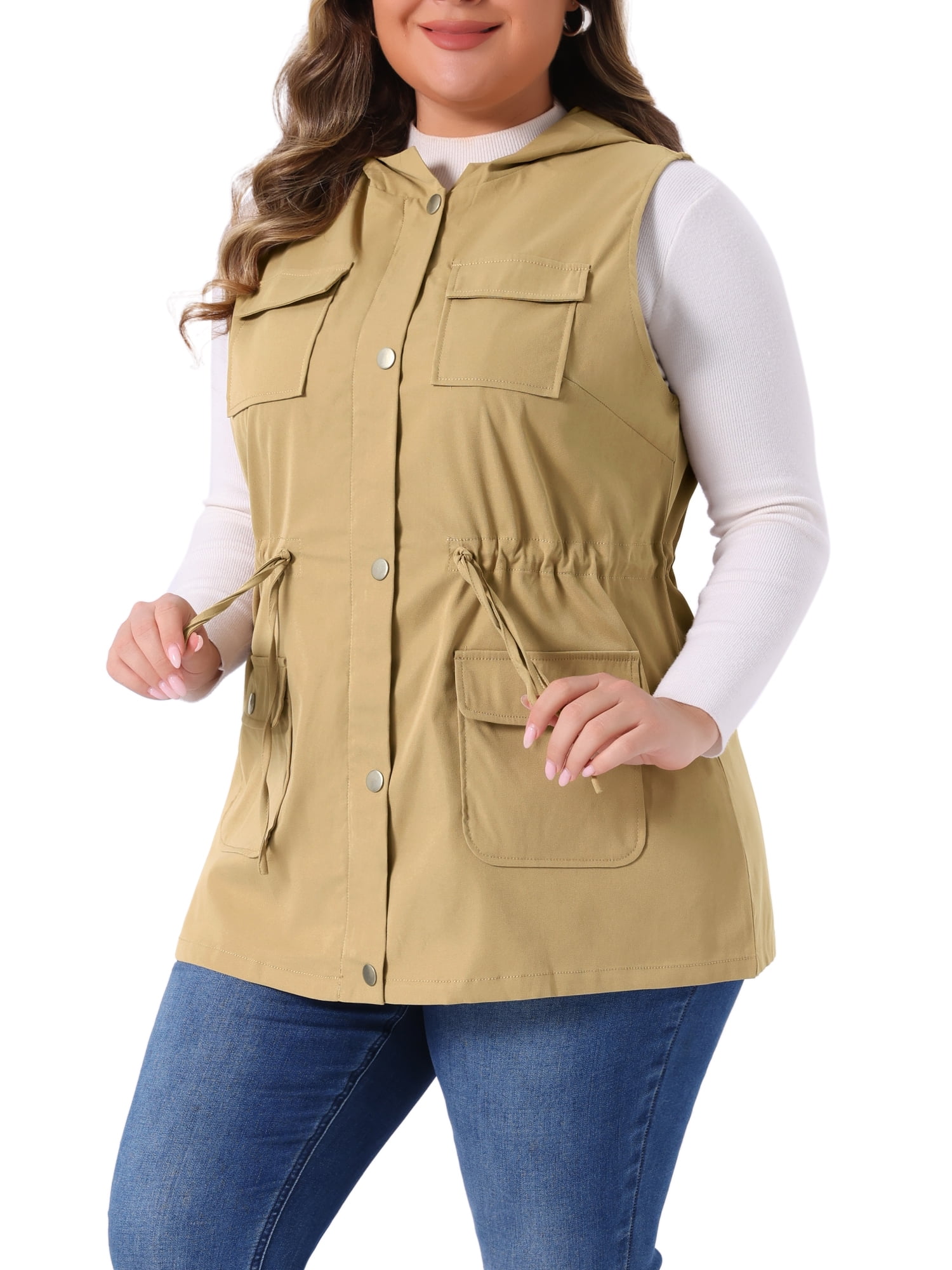 Agnes Orinda Women's Plus Size Anorak Utility Vest Drawstring ...