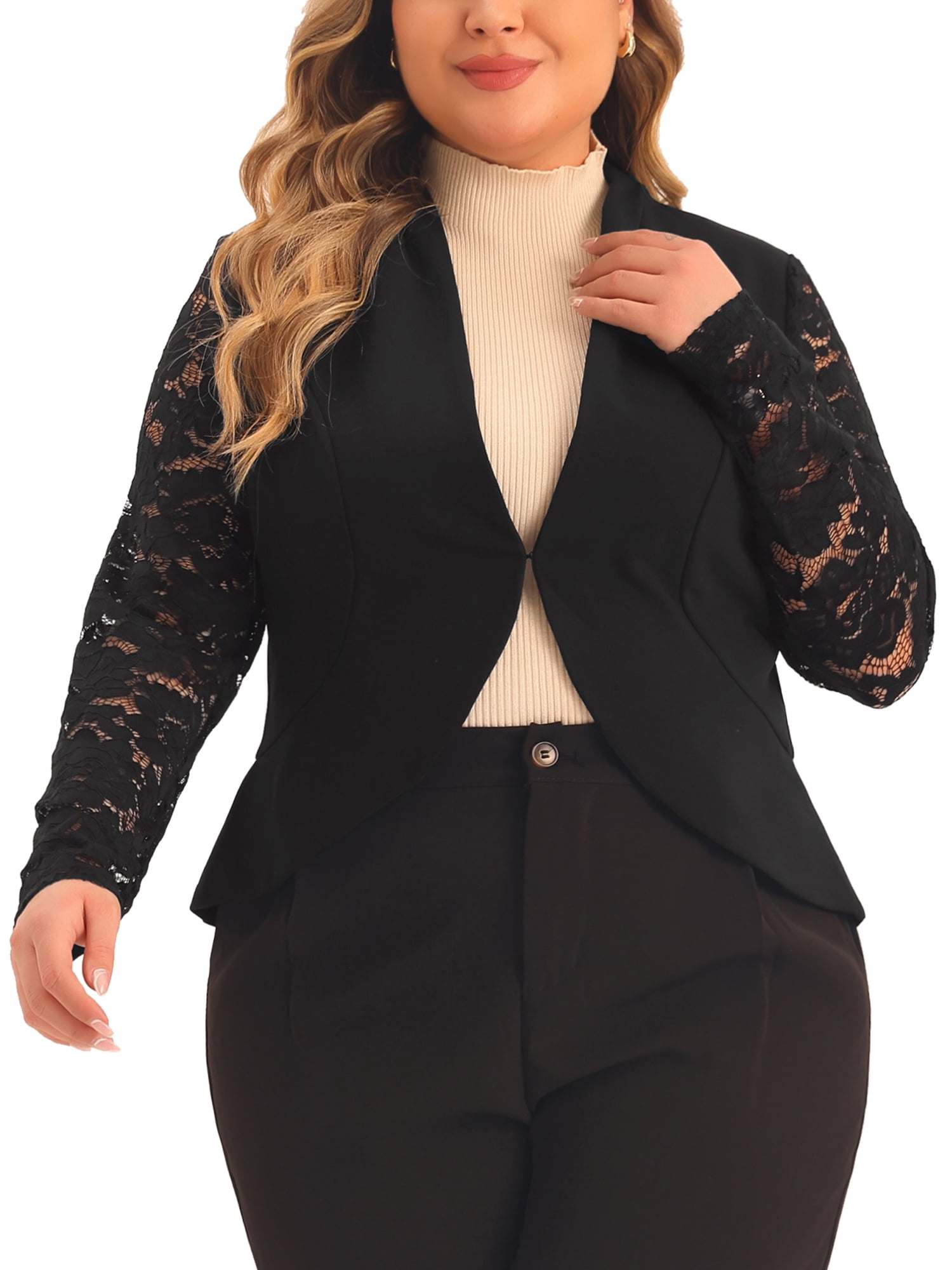 Agnes Orinda Plus Size Blazer Cardigan for Women Long Sleeve Lace Open ...