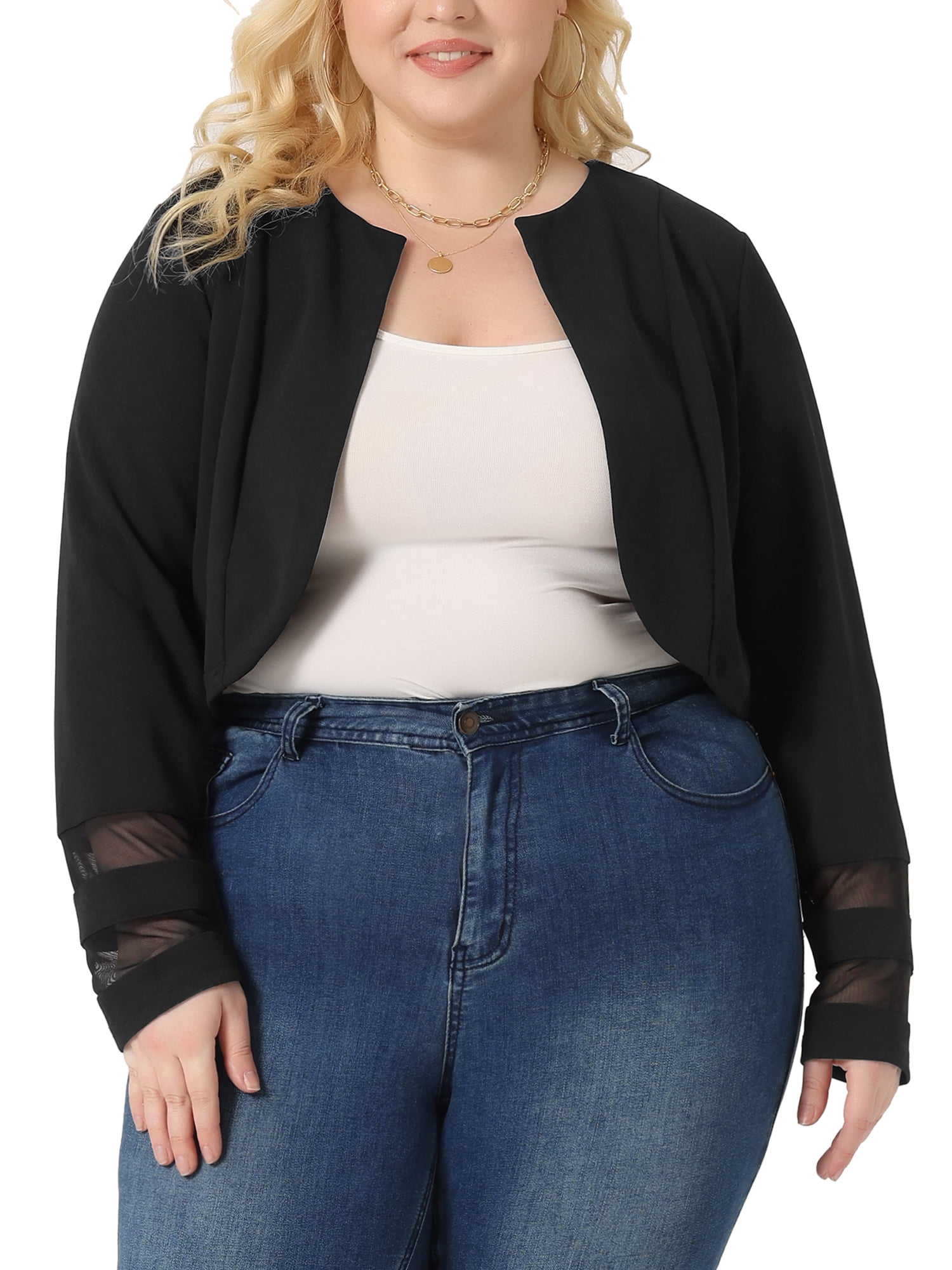 Agnes Orinda Plus Size Blazer Jacket for Women Mesh Long Sleeve Open ...