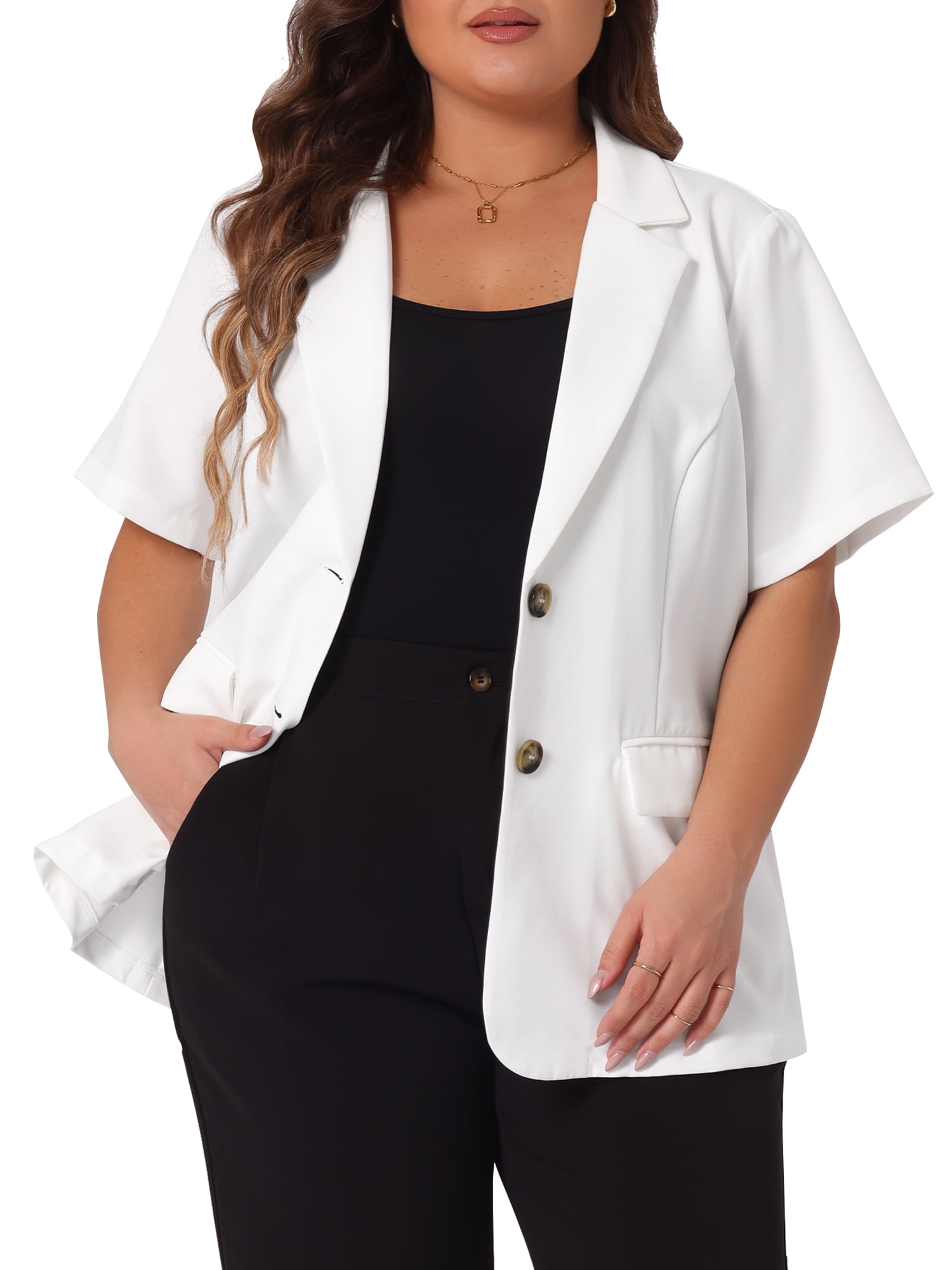 Agnes Orinda Women's Plus Size Blazers Casual Short Sleeve Notched ...