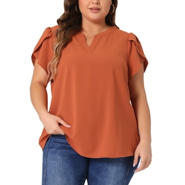 Agnes Orinda Women's Plus Size Chiffon Top Notched V Neck Puff Short ...