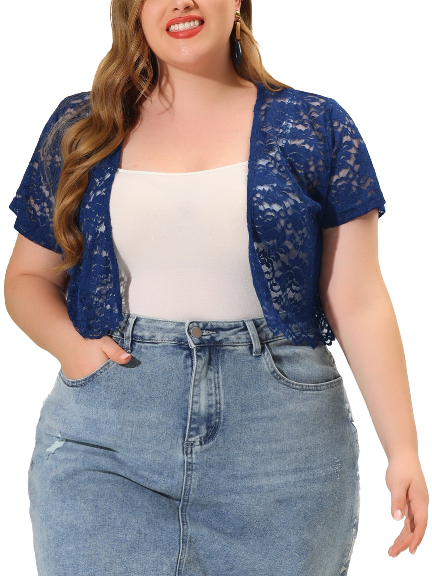 Agnes Orinda Plus Size Bolero Shrugs for Women Open Front Short Sleeve ...
