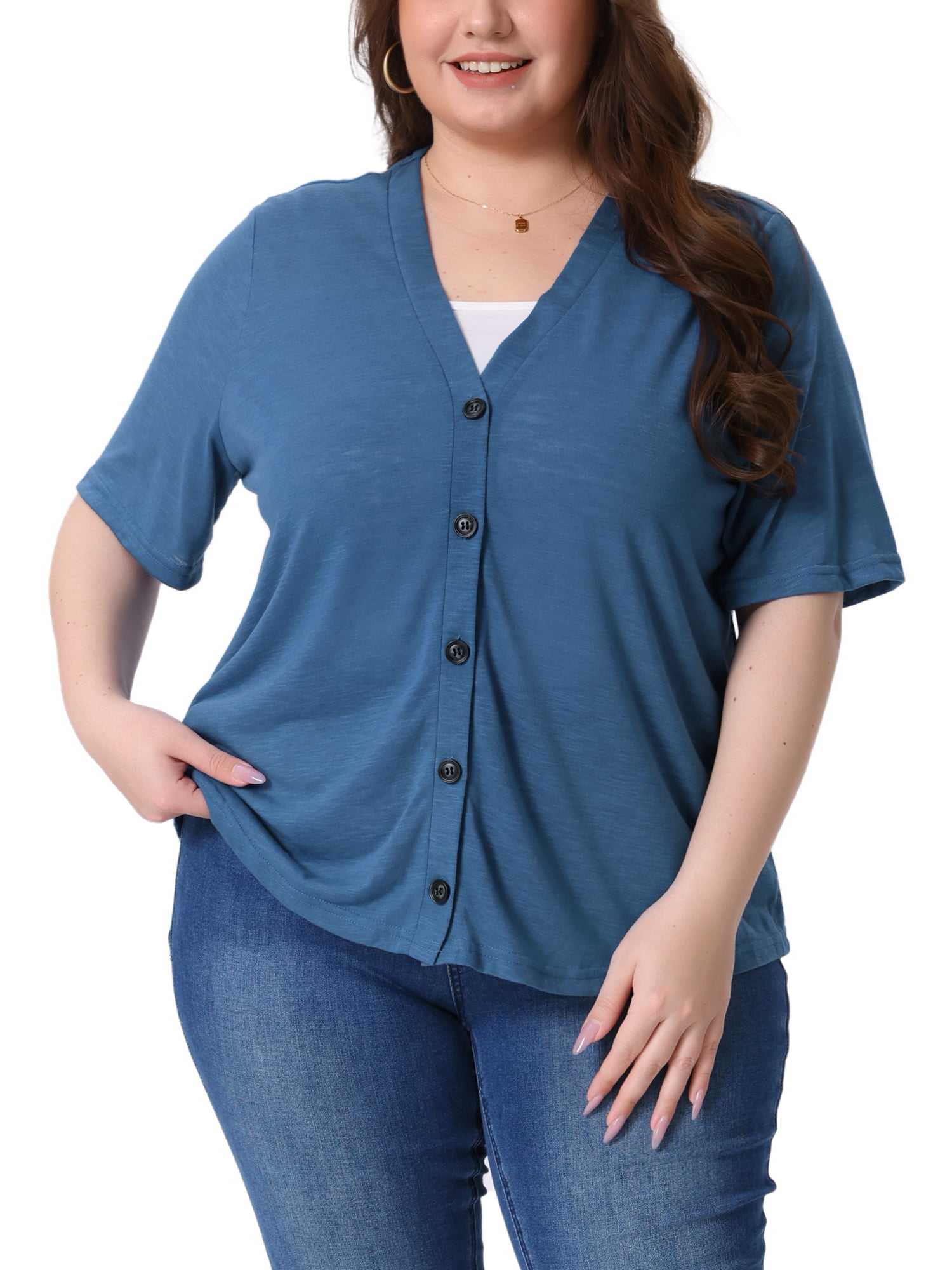 Agnes Orinda Plus Size Cardigan for Women Button Down Sheer Round Neck ...