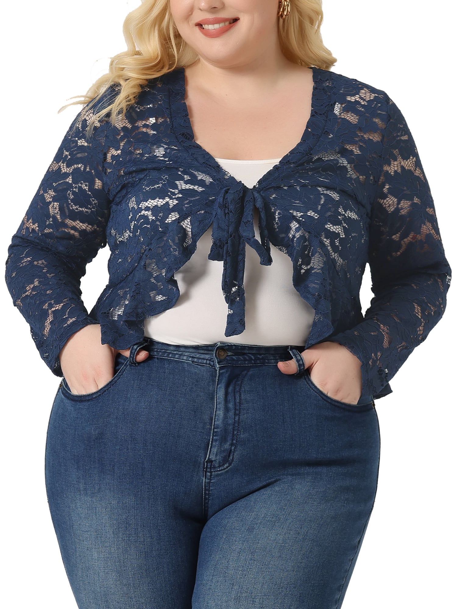 Agnes Orinda Plus Size Cardigan for Women Lace Bolero Shrug 3/4 Sleeve ...