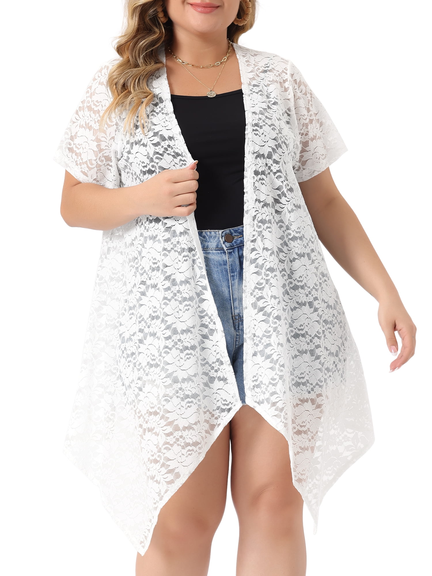 Agnes Orinda Plus Size Cardigan for Women Lace Crochet Short Sleeves ...