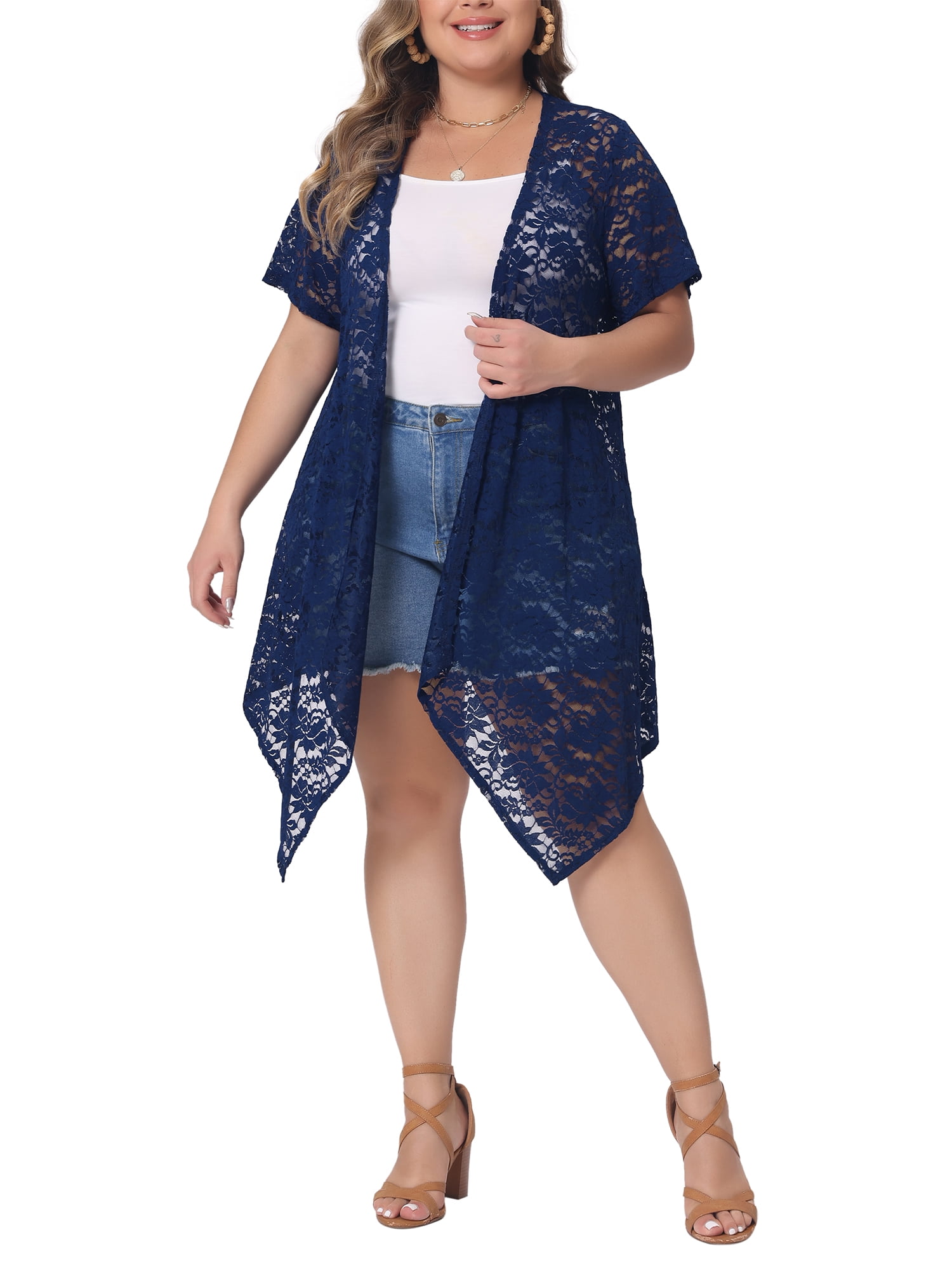Agnes Orinda Plus Size Cardigan for Women Lace Crochet Short Sleeves ...
