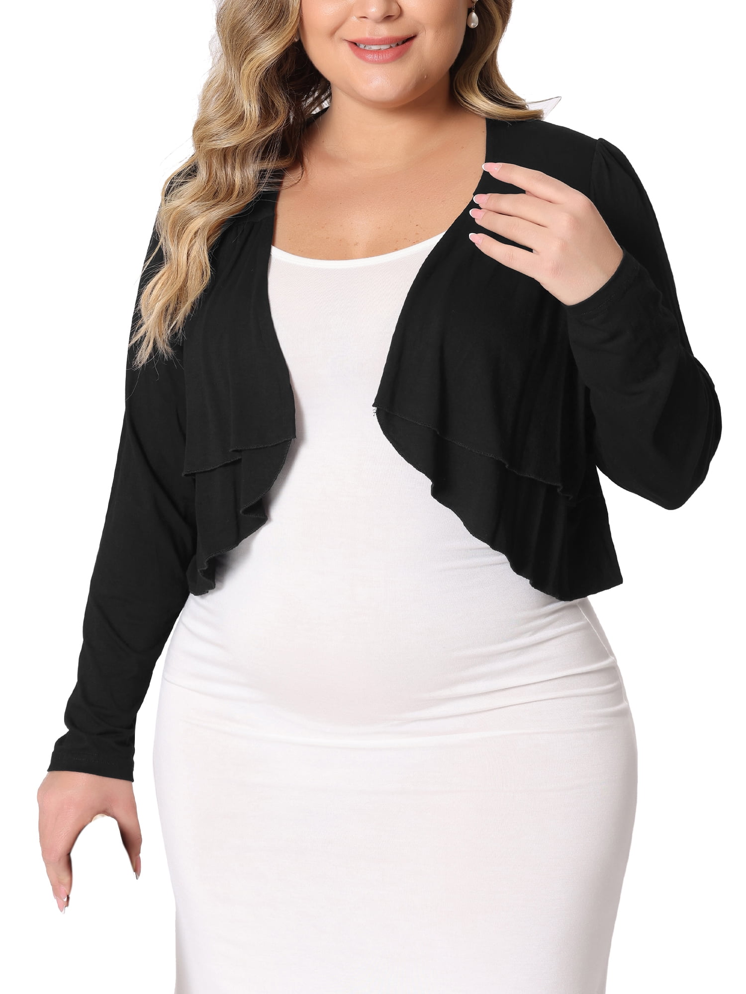 Agnes Orinda Plus Size Cardigan for Women Long Sleeve Open Front Elegant Cropped Shrugs Bolero ...